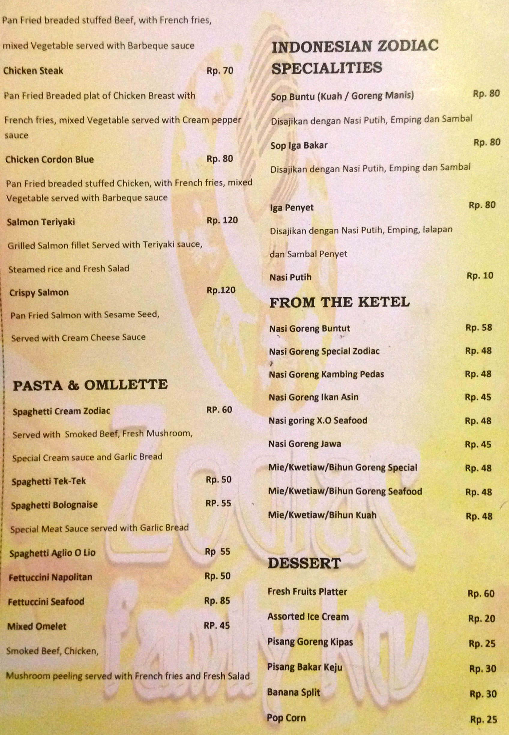 The zodiac restaurant menu 60 photos - Astrologytoyou.com
